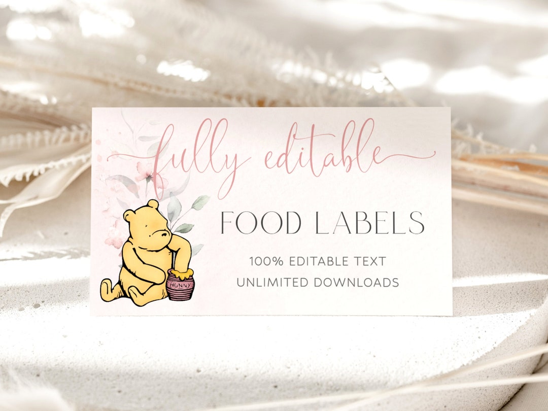 Winnie the Pooh Baby Shower Food Labels Template, Printable Dessert ...