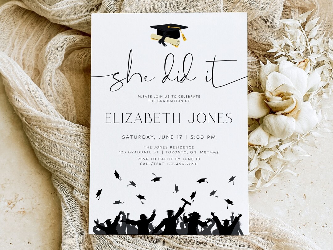 She Did It Graduation Invitation, Graduation Invitation Template, 2025 ...