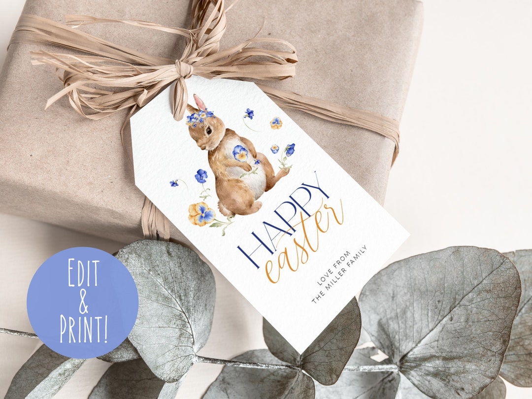 Easter Gift Tag Template, Editable Easter Favor Tags, Happy Easter Tag, Easter Treat Bag Label ...