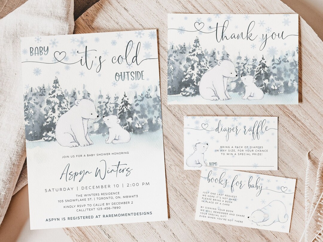 Winter Baby Shower Invitation, Polar Bear Baby Shower Invite Set ...