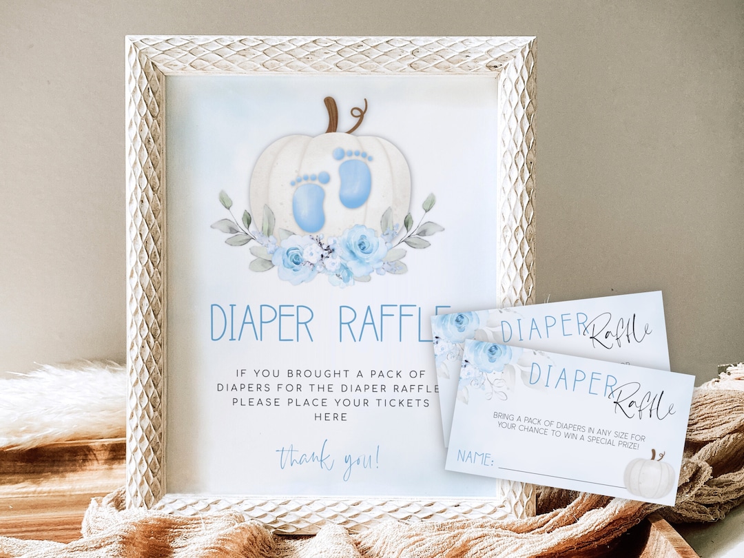 Pumpkin Baby Shower Diaper Raffle Sign, Blue Pumpkin Diaper Raffle Card ...