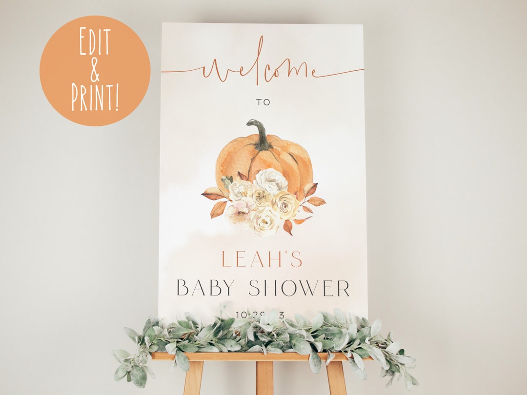 Pumpkin Baby Shower Welcome Sign Template, Fall Baby Shower Large ...