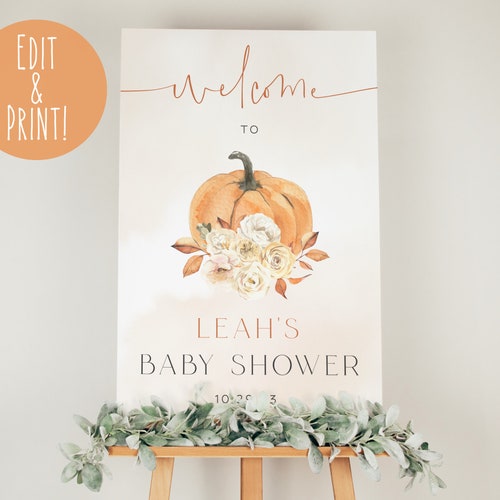 Pumpkin Baby Shower Welcome Sign Template Fall Welcome - Etsy
