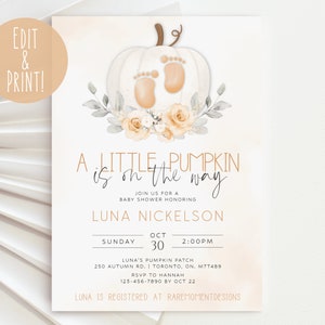 A Little Pumpkin is on the Way Invitation, Pumpkin Baby Shower ...