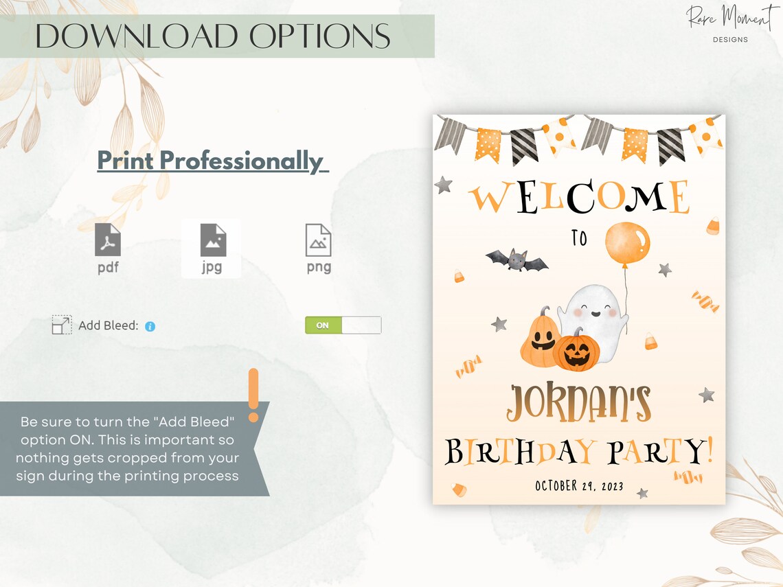 Our Little Boo is Turning Two Welcome Sign Template, ANY AGE Birthday ...