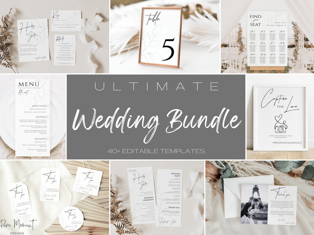 Minimalist Wedding Bundle Template, Modern Wedding Invitation Suite ...