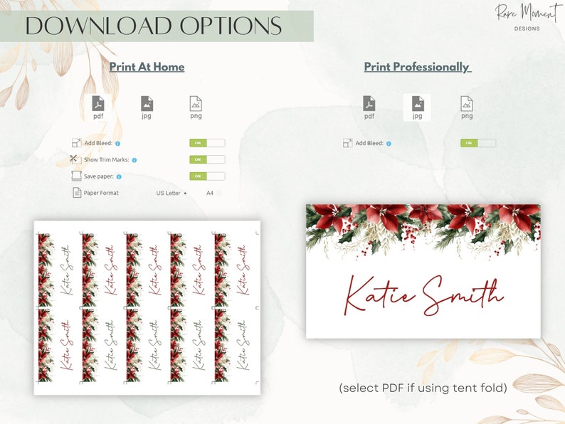 EDITABLE Christmas Name Cards, Holiday Name Place Cards, Christmas ...
