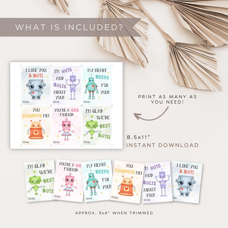 Robot Valentine's Day Cards, Kids Classroom Valentines, Printable Robot ...