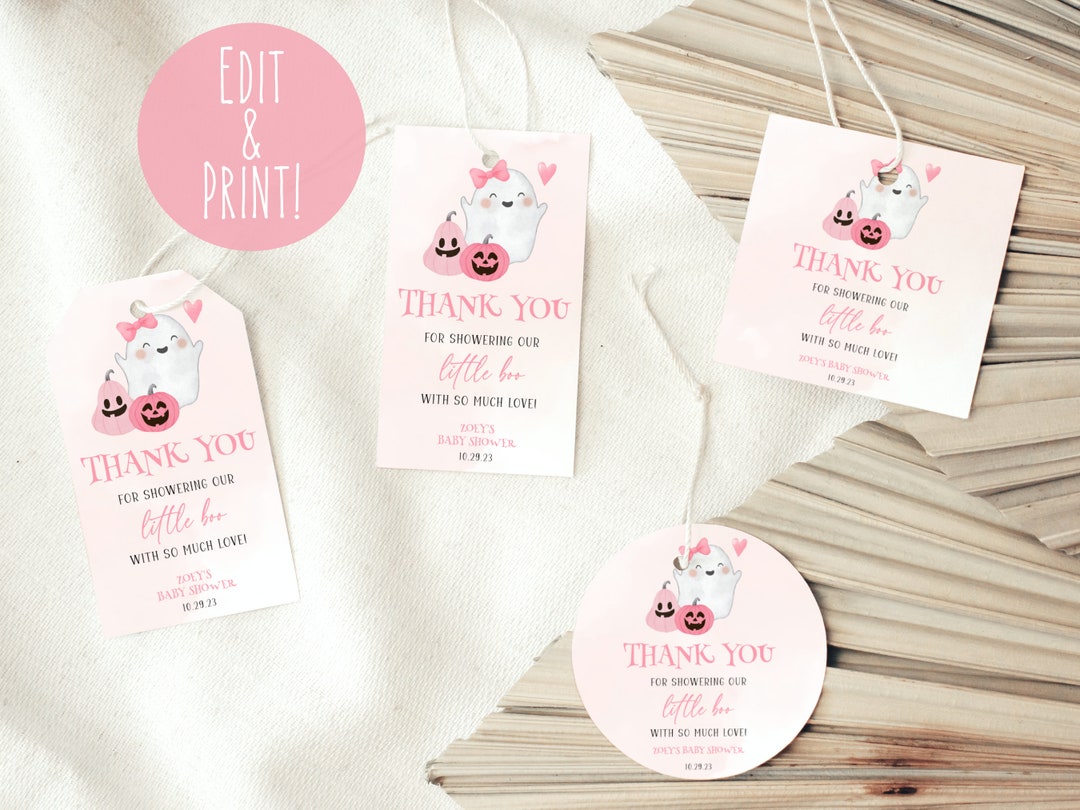 Little Boo Baby Shower Favor Tags Template, Girl Halloween Thank You ...