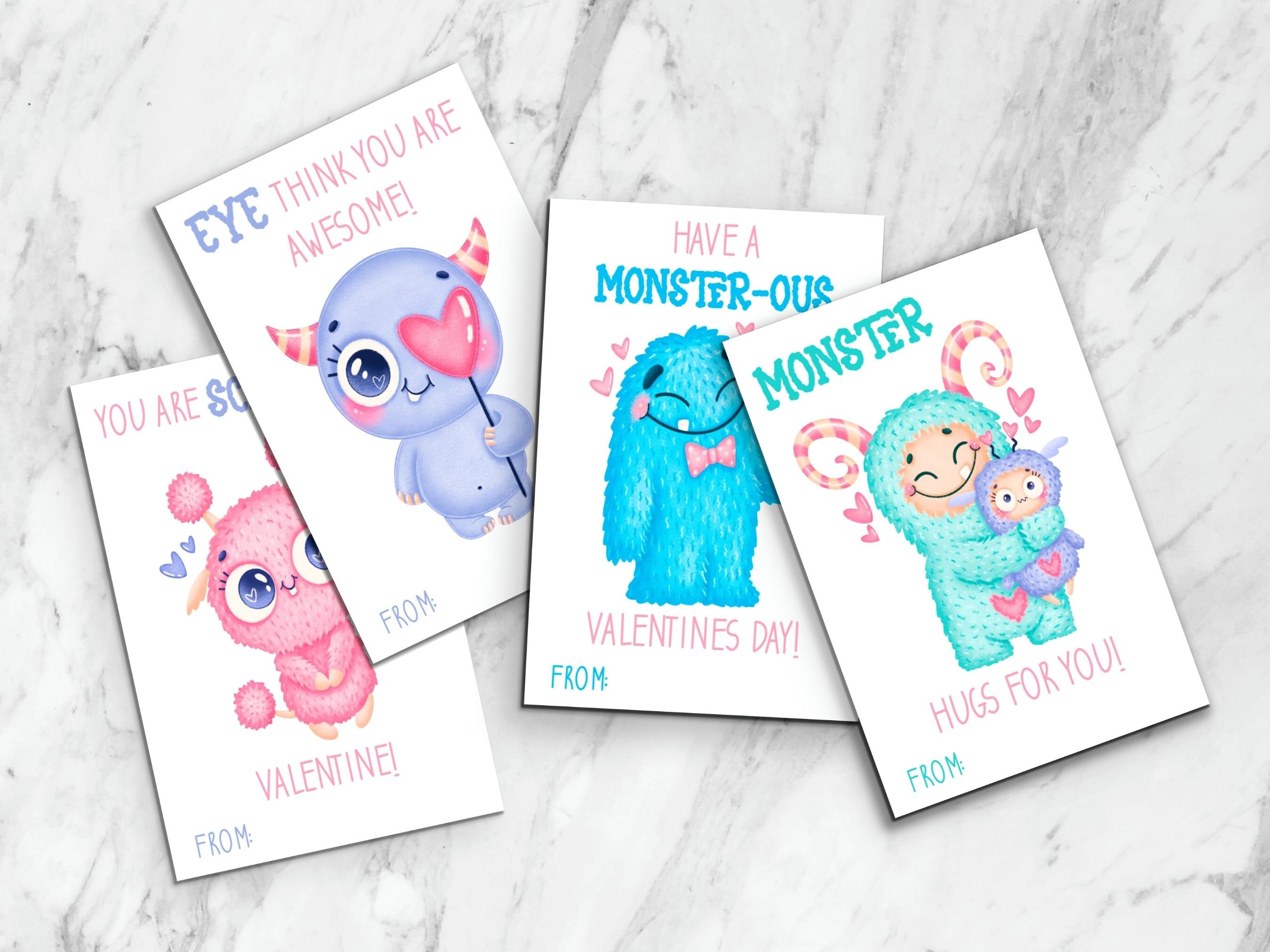PRINTABLE Monster Valentines Day Cards for Kids Classroom - Etsy
