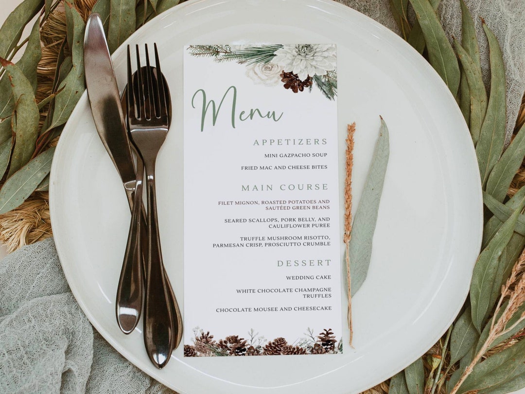 Winter Wedding Menu Template, Christmas Wedding Menu Printable ...