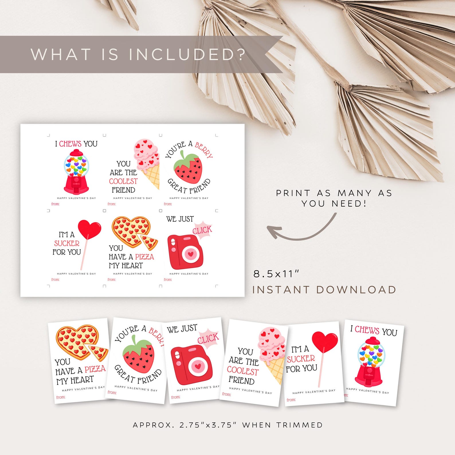 Printable Pun Valentine's Day Cards, Tweens & Kids Classroom Valentines ...