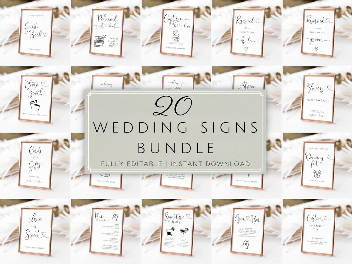 Wedding Signs Bundle Template Wedding Signage Minimalist - Etsy