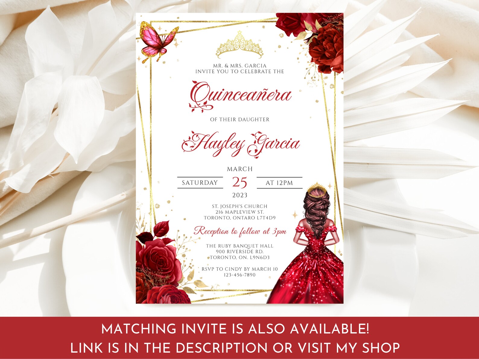 Quinceanera RSVP Card Template, Editable Red Quinceanera Card, Elegant ...