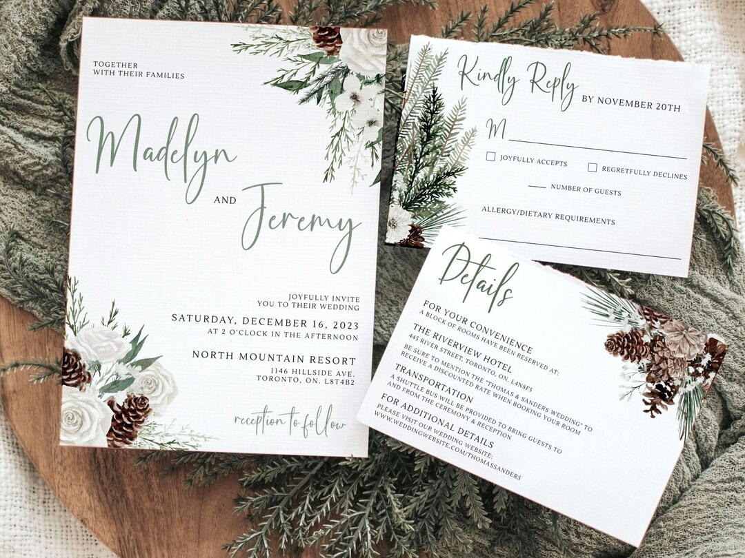 Winter Wedding Invitation Template, Christmas Wedding Invitation Set ...