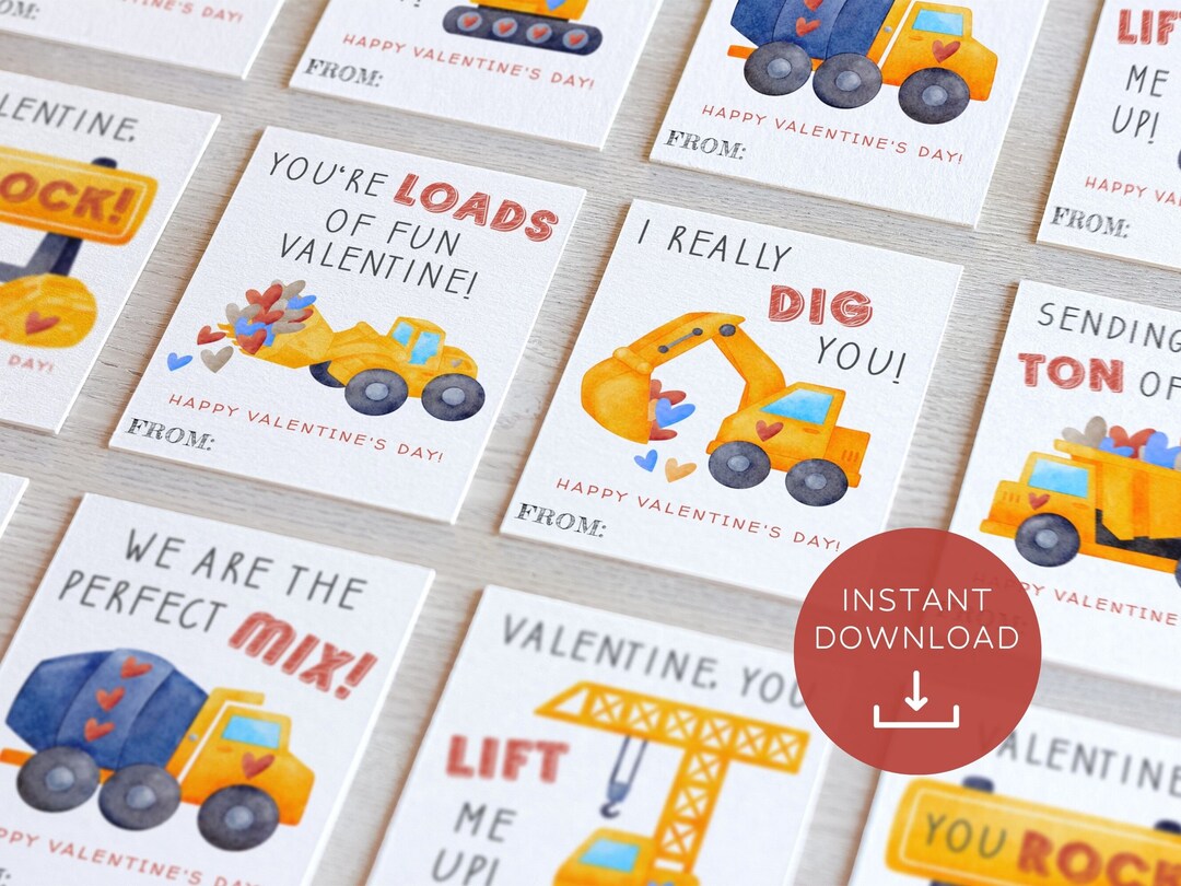 Construction Valentine's Day Cards, Kids Classroom Valentines ...