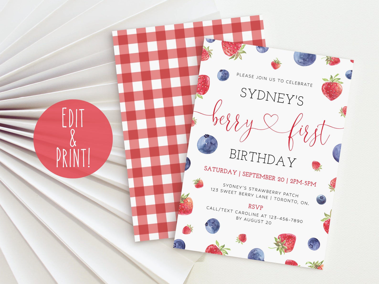 Berry First Birthday Invitation Template, Editable Berry Birthday ...