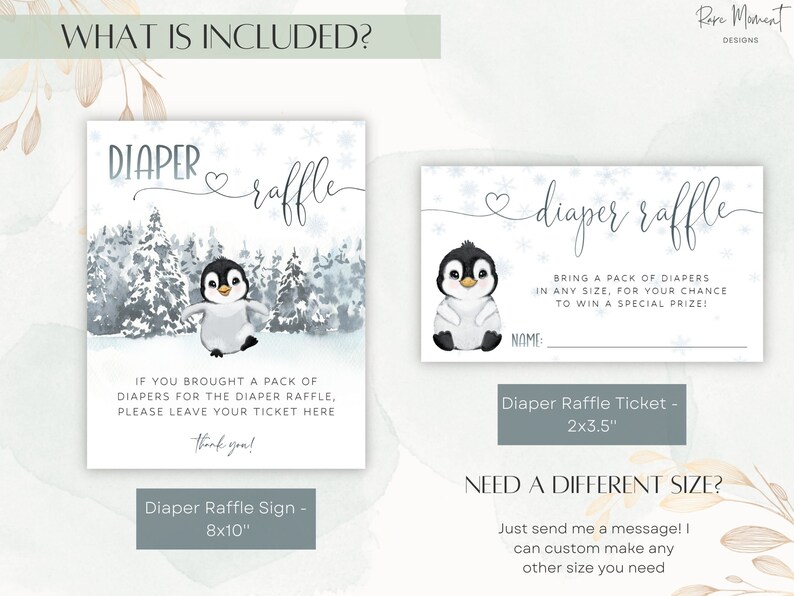 Winter Baby Shower Diaper Raffle Sign, Penguin Diaper Raffle Template ...