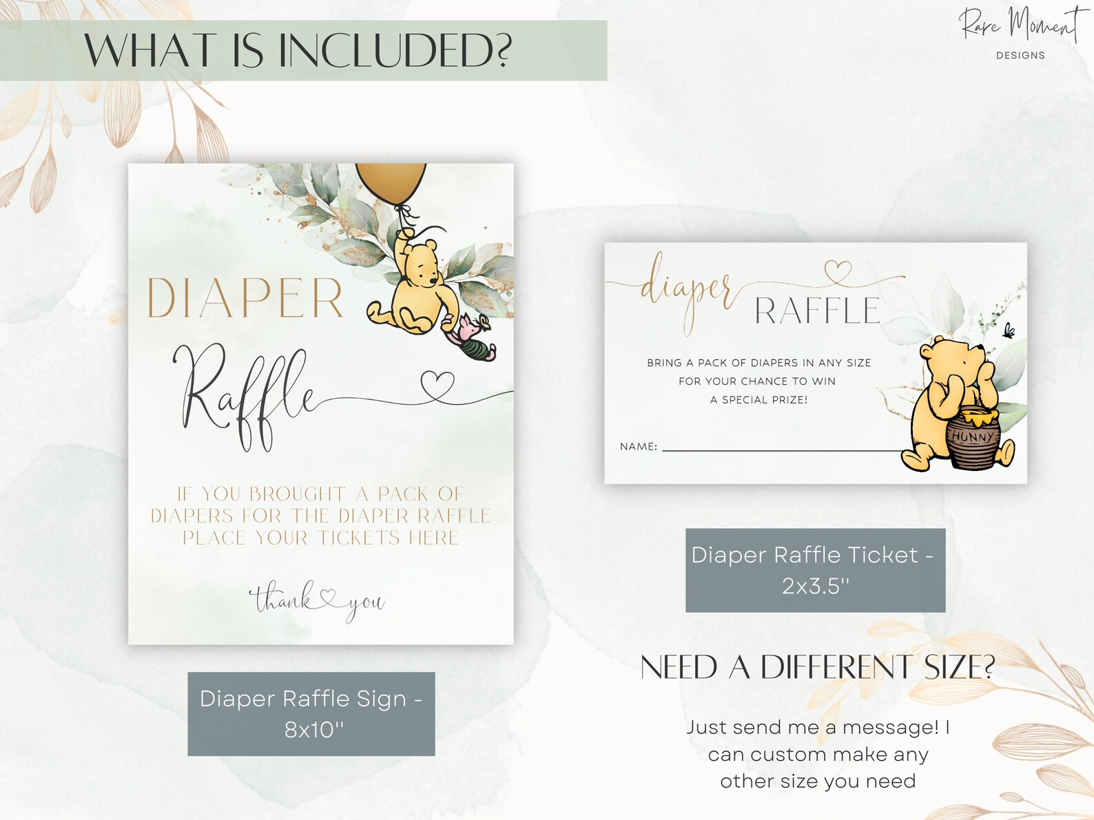 Classic Winnie the Pooh Diaper Raffle Sign, Winnie the Pooh Baby Shower ...