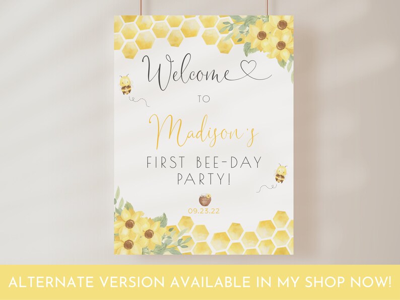 1st Bee Day Welcome Sign Editable Bee 1st Birthday Welcome - Etsy