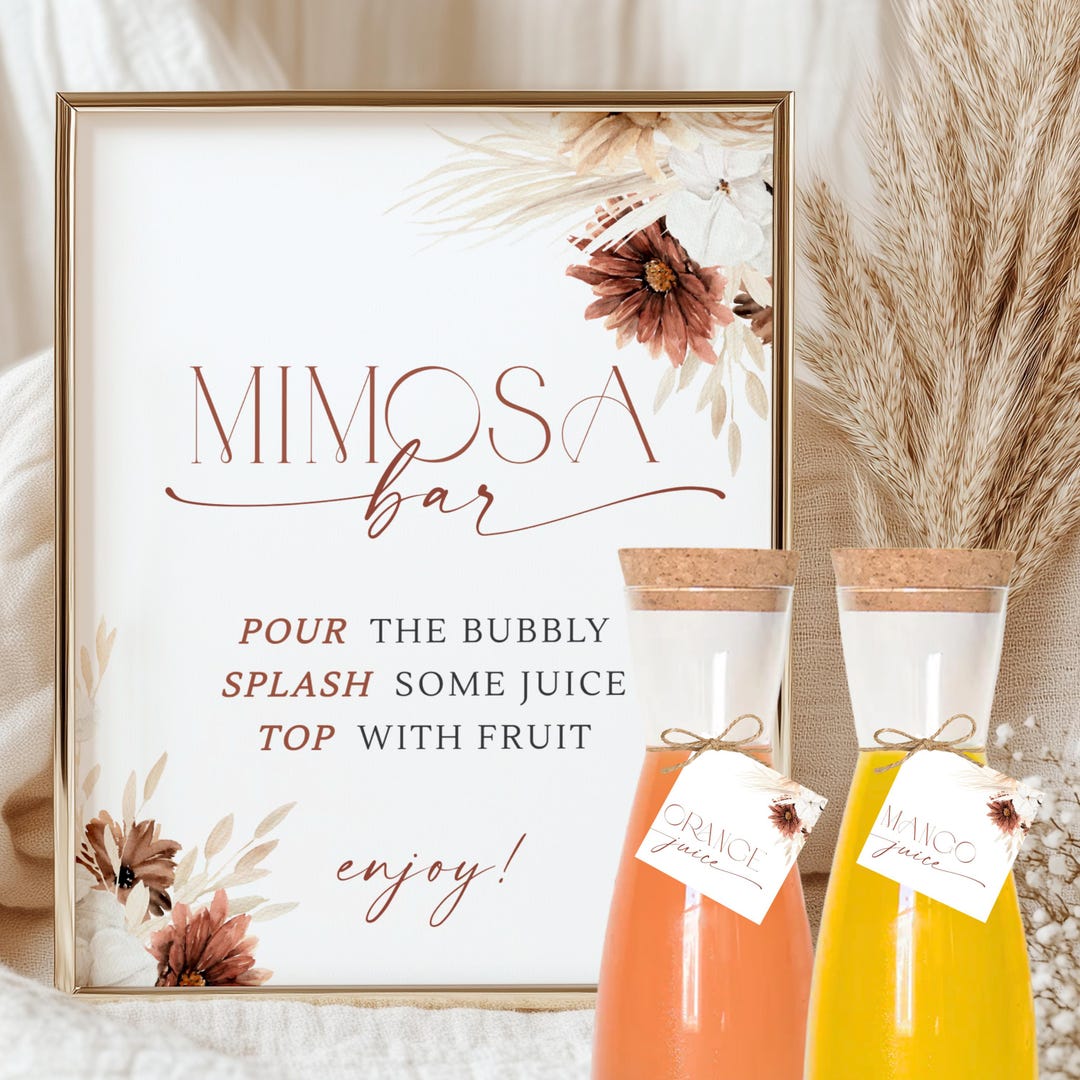 Fall Bridal Shower Mimosa Bar Sign, Autumn Mimosa Bar Sign With Juice ...