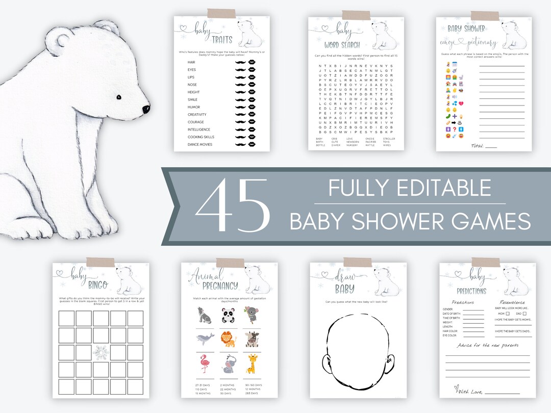 Polar Bear Baby Shower Game Template, Winter Baby Shower Games Bundle ...
