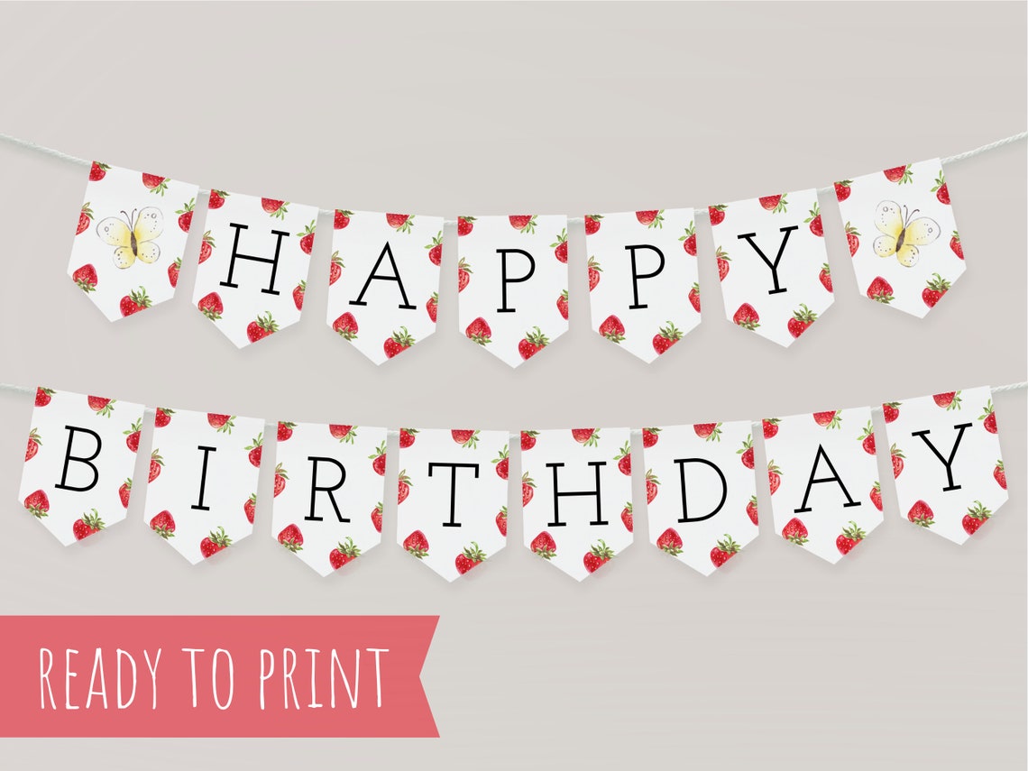 Berry First Birthday Printable Banner Strawberry Happy - Etsy Canada