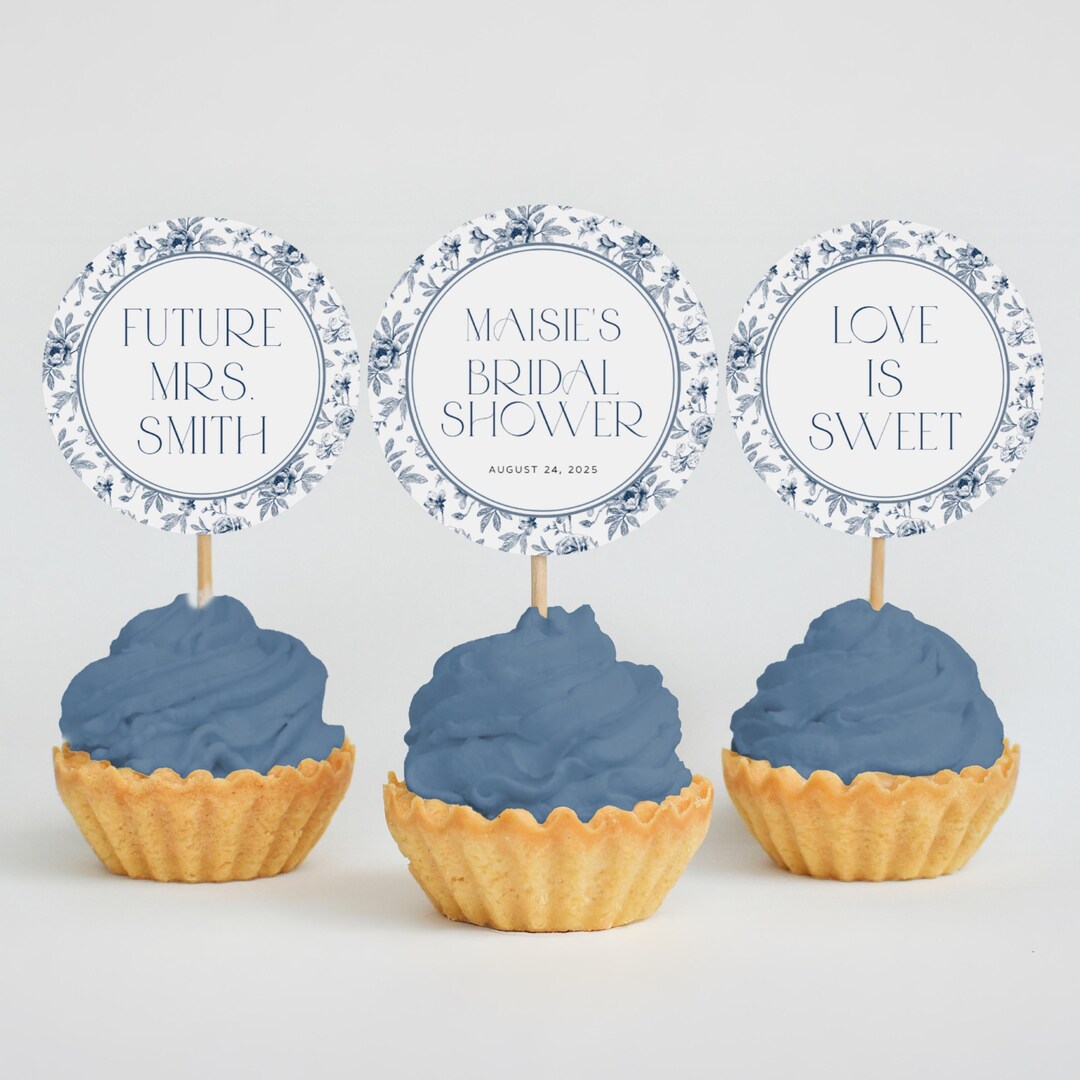 Chinoiserie Bridal Shower Cupcake Toppers, French Toile Cupcake Toppers ...