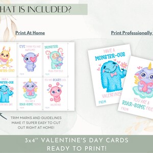 PRINTABLE Monster Valentines Day Cards for Kids, Classroom Valentines ...