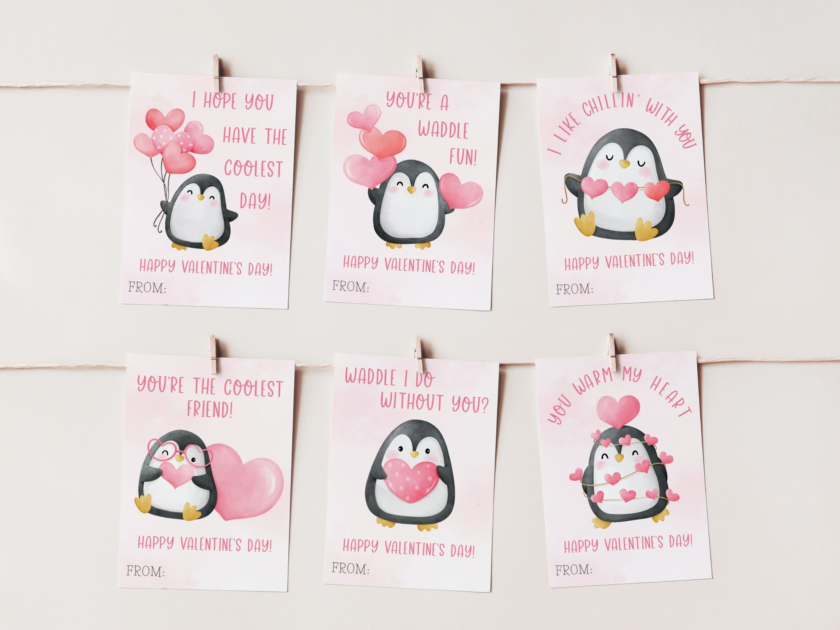 Penguin Valentines Day Cards, Classroom Valentines, Printable School ...