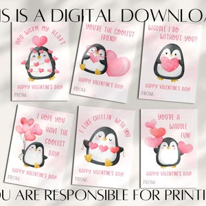 Penguin Valentines Day Cards, Classroom Valentines, Printable School ...