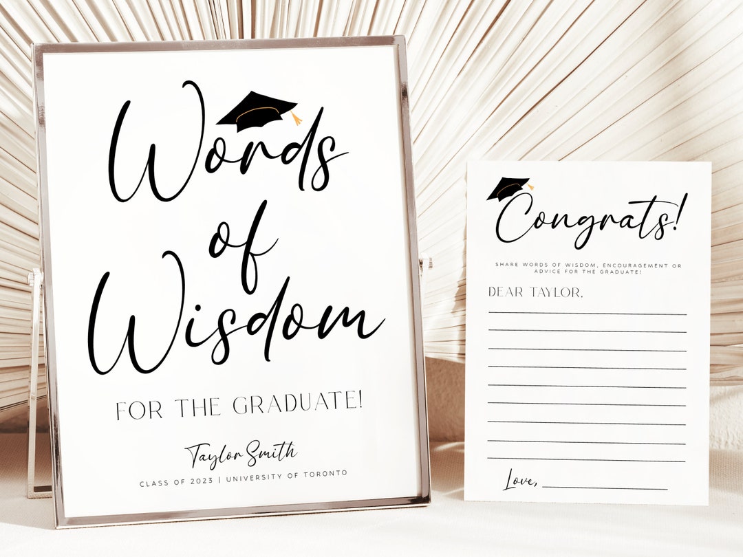 Words of Wisdom for the Graduate Sign, Graduation Wishes, Editable ...