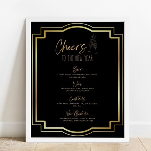 New Years Eve Party Bar Menu Sign, New Years Editable Bar Sign, 2025 ...
