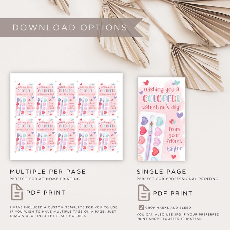Paint Valentine Gift Tag Template, Colorful Valentine's Day Favor Tags ...