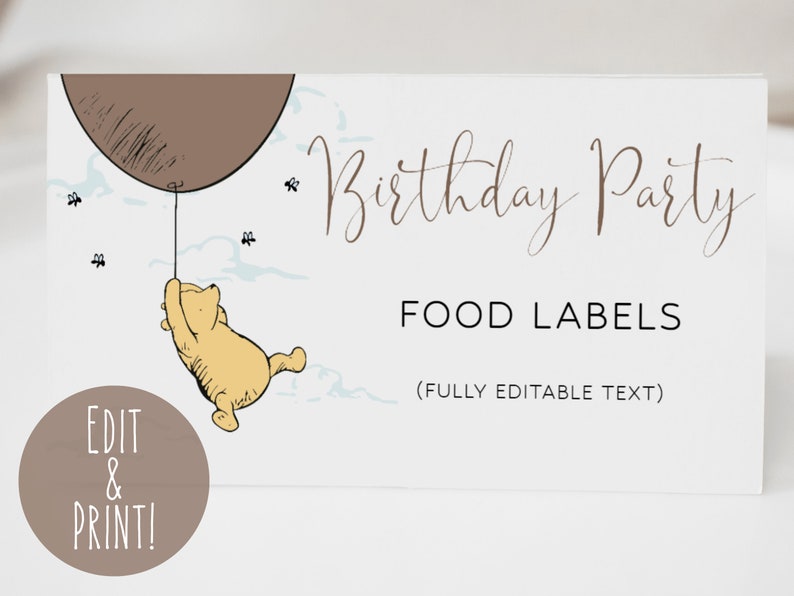 Classic Winnie the Pooh Food Label Templates, Printable Flat and Tent ...
