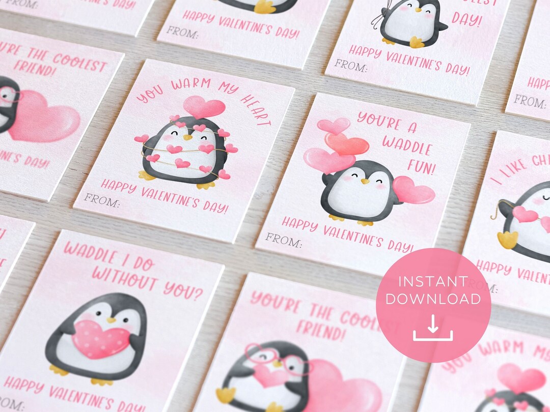 Penguin Valentines Day Cards, Classroom Valentines, Printable School ...