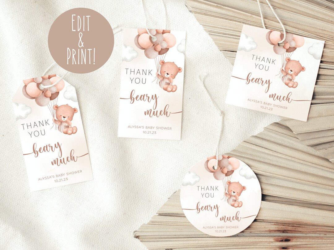 Teddy Bear Baby Shower Favor Tags Template, Printable Bear Thank You ...