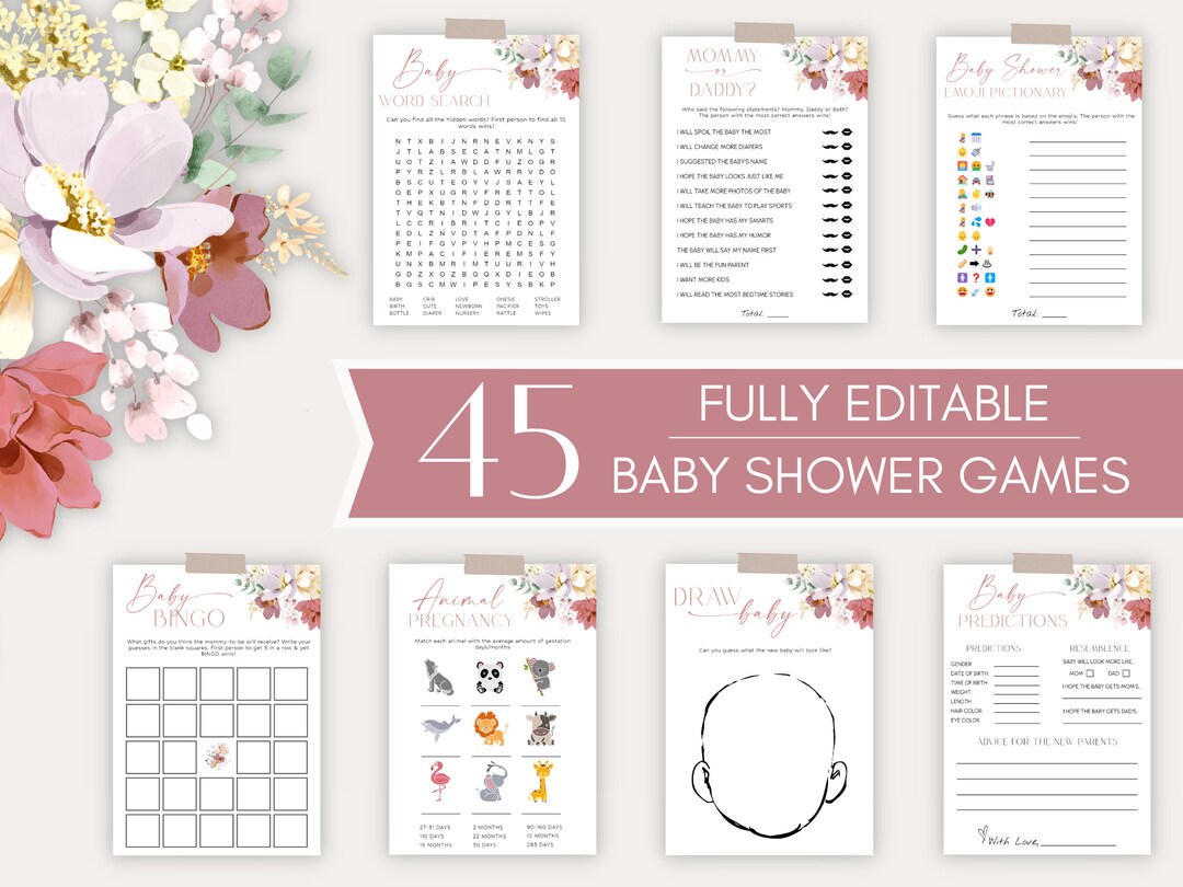 Baby in Bloom Baby Shower Games, Floral Baby Shower Games Bundle ...