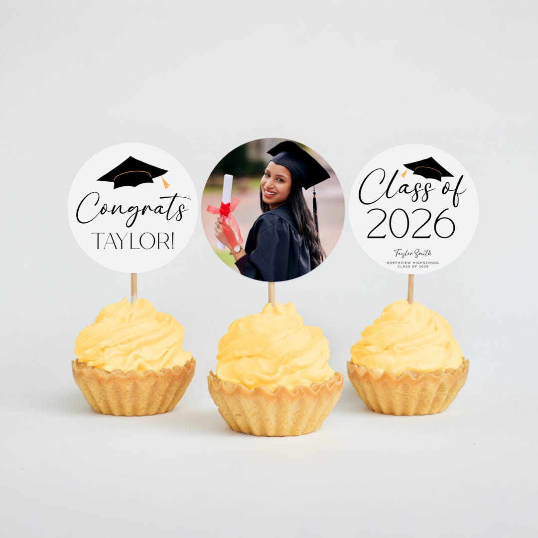 Graduation Cupcake Toppers 2026, Editable Graduation Dessert Toppers ...