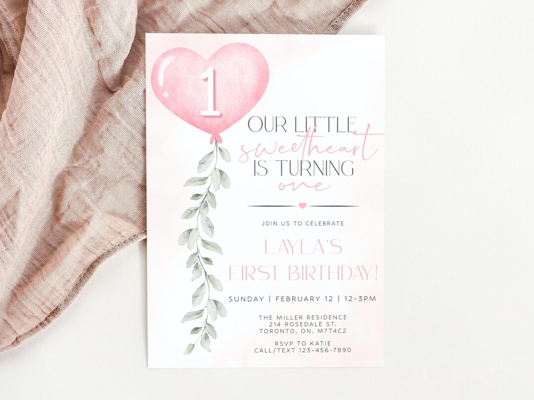 Our Little Sweetheart is Turning One Invitation, Sweetheart 1st ...