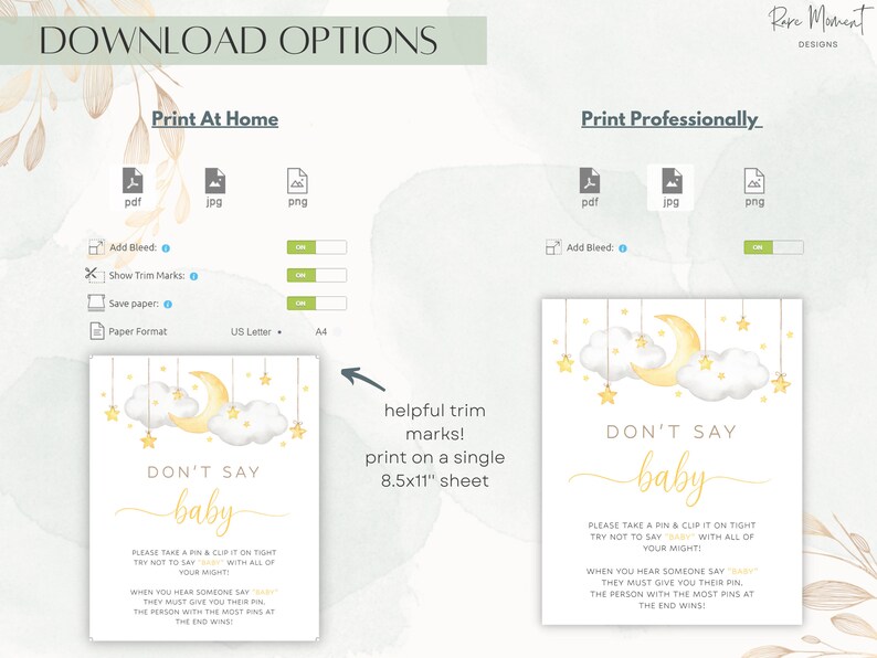 Moon and Stars Baby Shower Don't Say Baby Sign Template - Etsy