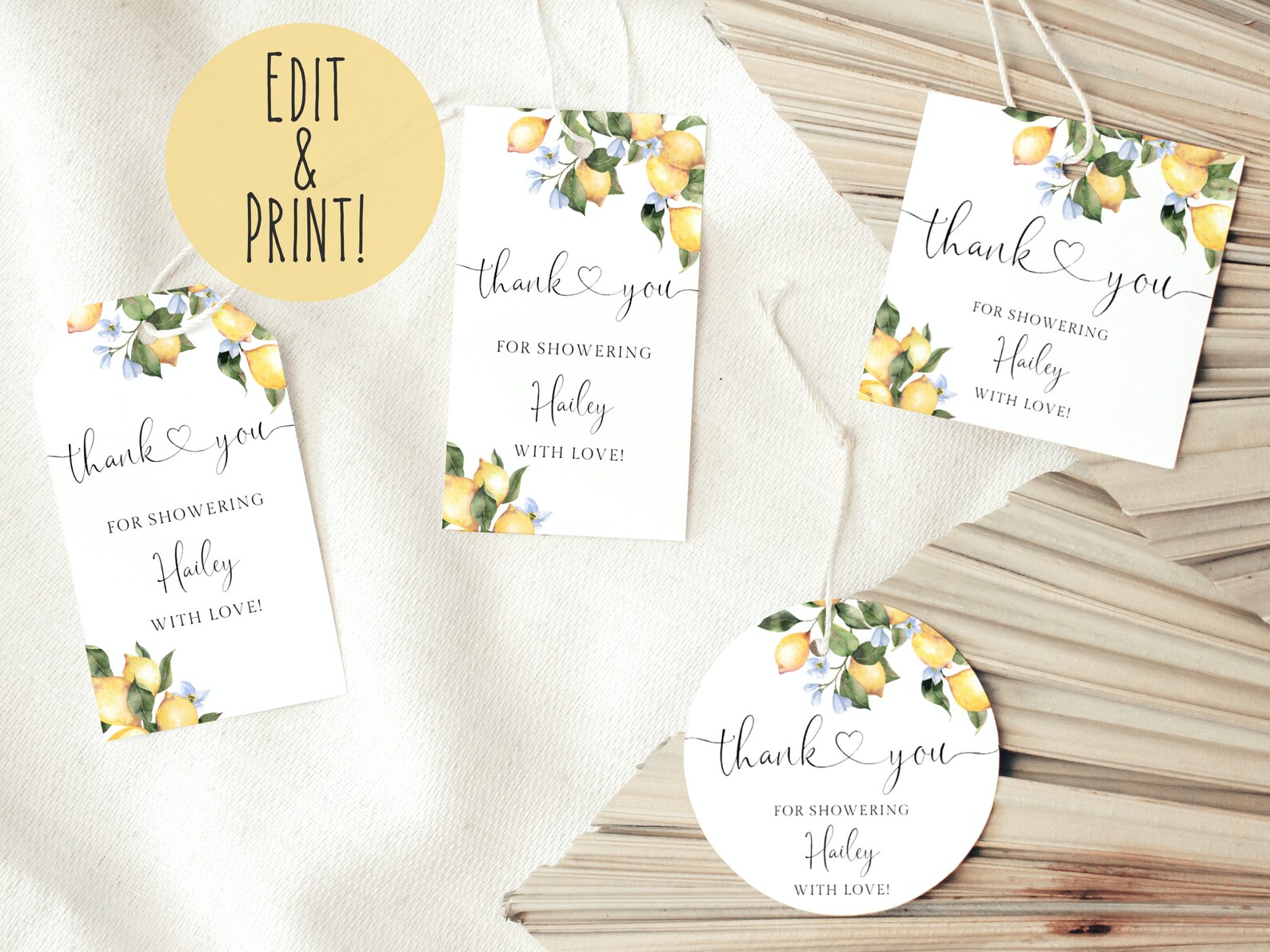 Lemon Bridal Shower Favor Tags Template, Citrus Bridal Shower Thank You ...