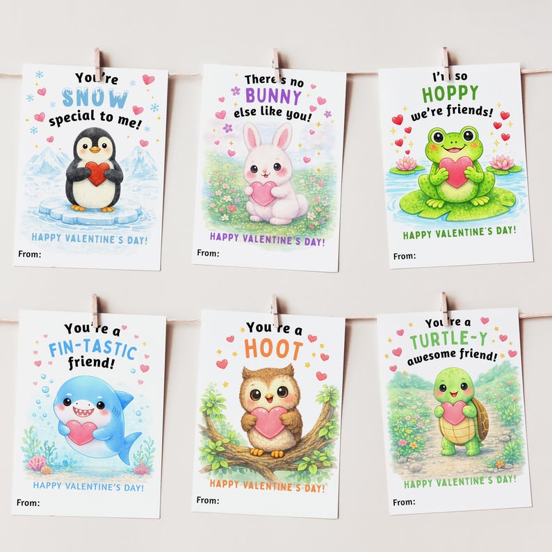 Printable Animal Valentines Day Cards, Classroom Valentine's Day Cards ...