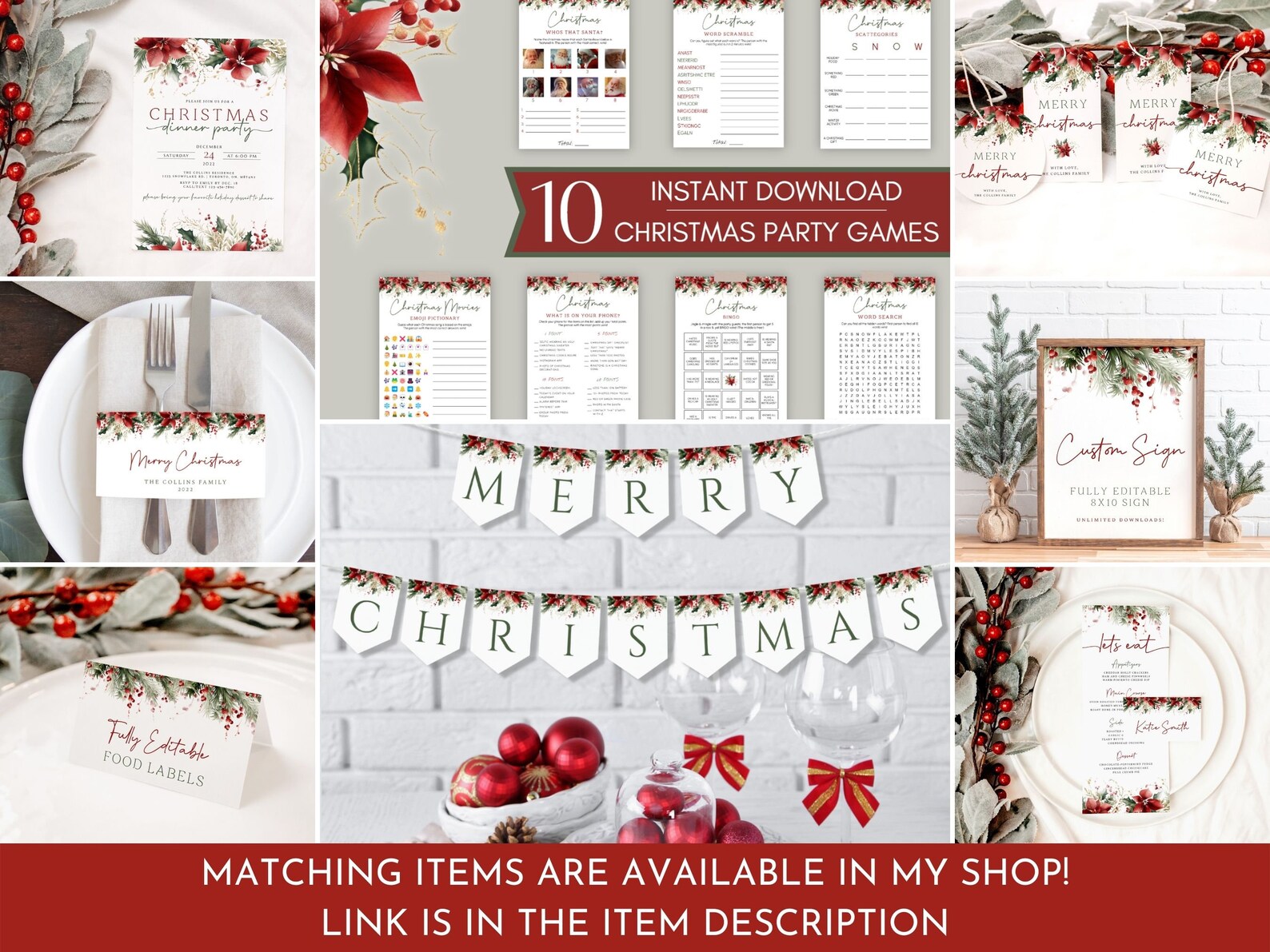 EDITABLE Christmas Name Cards, Holiday Name Place Cards, Christmas ...