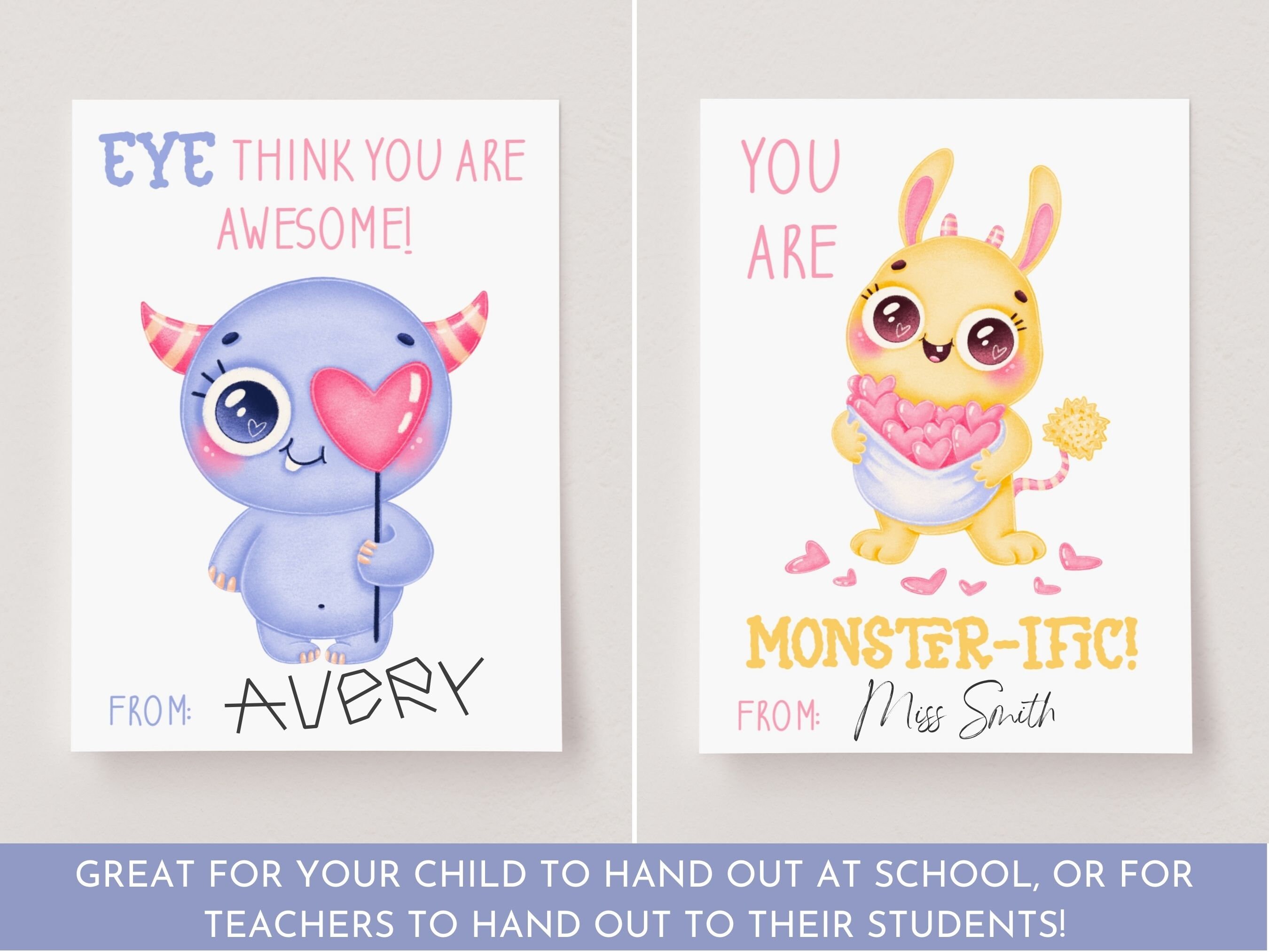 PRINTABLE Monster Valentines Day Cards for Kids Classroom - Etsy
