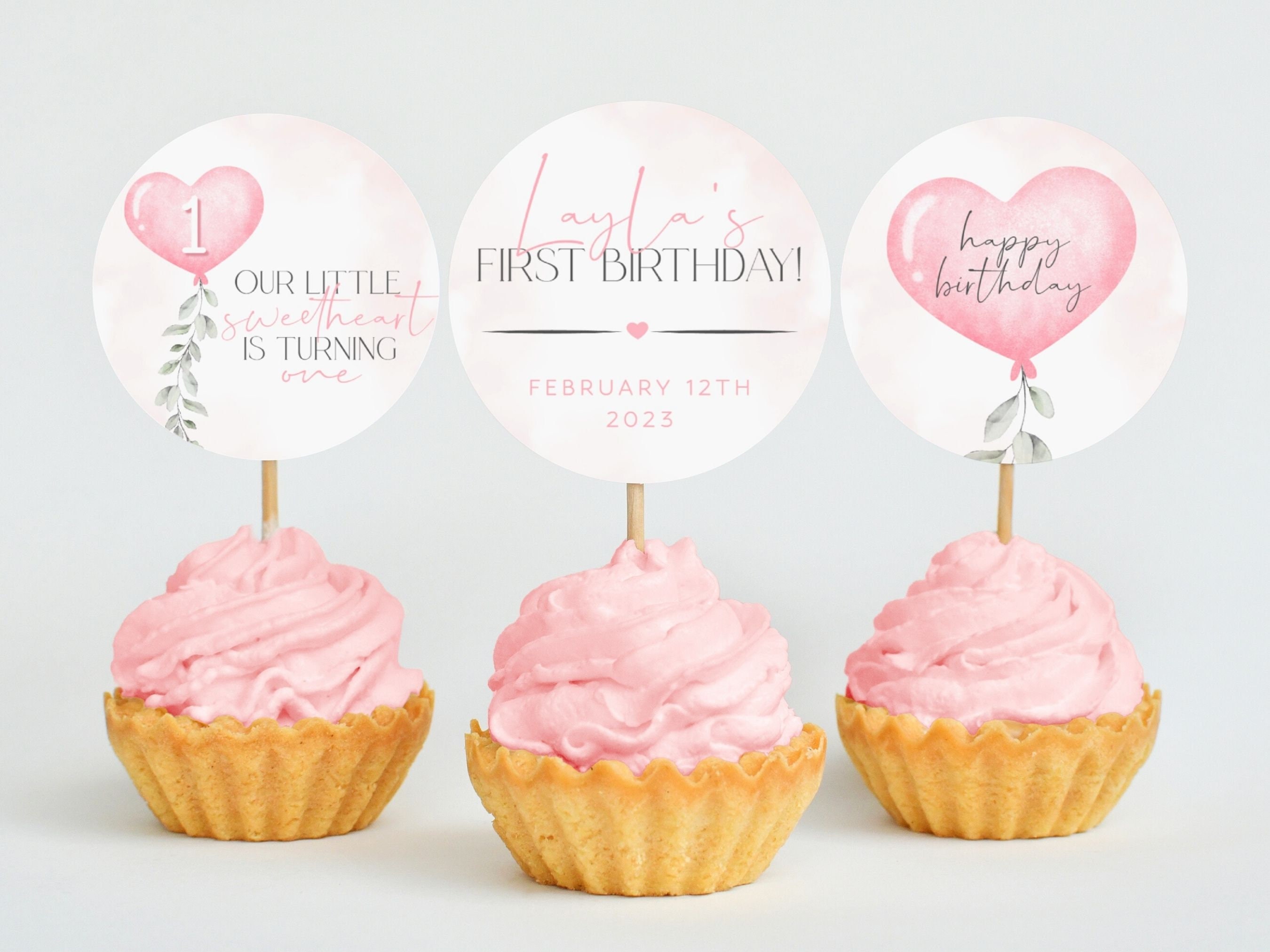 Valentine First Birthday Cupcake Toppers Template Our Little - Etsy