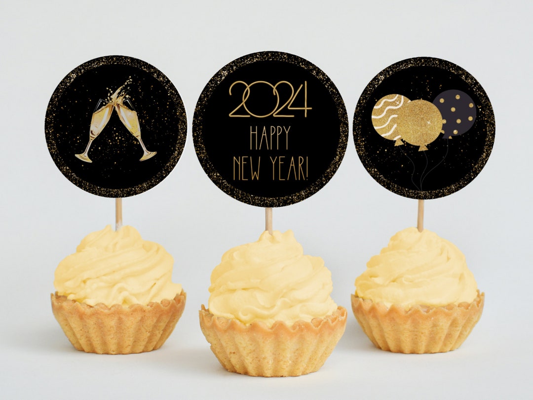 New Years Eve Cupcake Toppers, 2024 NYE Cup Cake Topper Templates ...