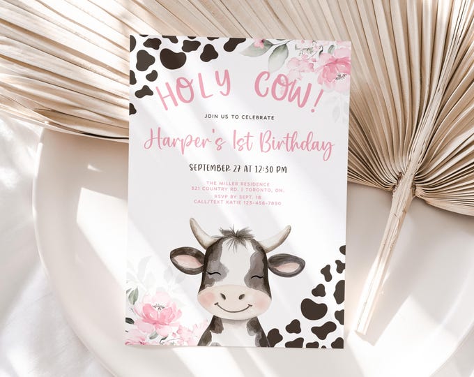 Holy Cow Birthday Party Invitation, Editable Holy Cow I'm One B'day ...