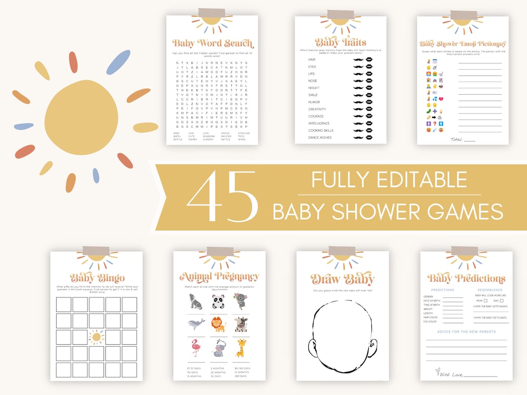 Sun Baby Shower Games Bundle, Here Comes the Son Baby Shower Games ...