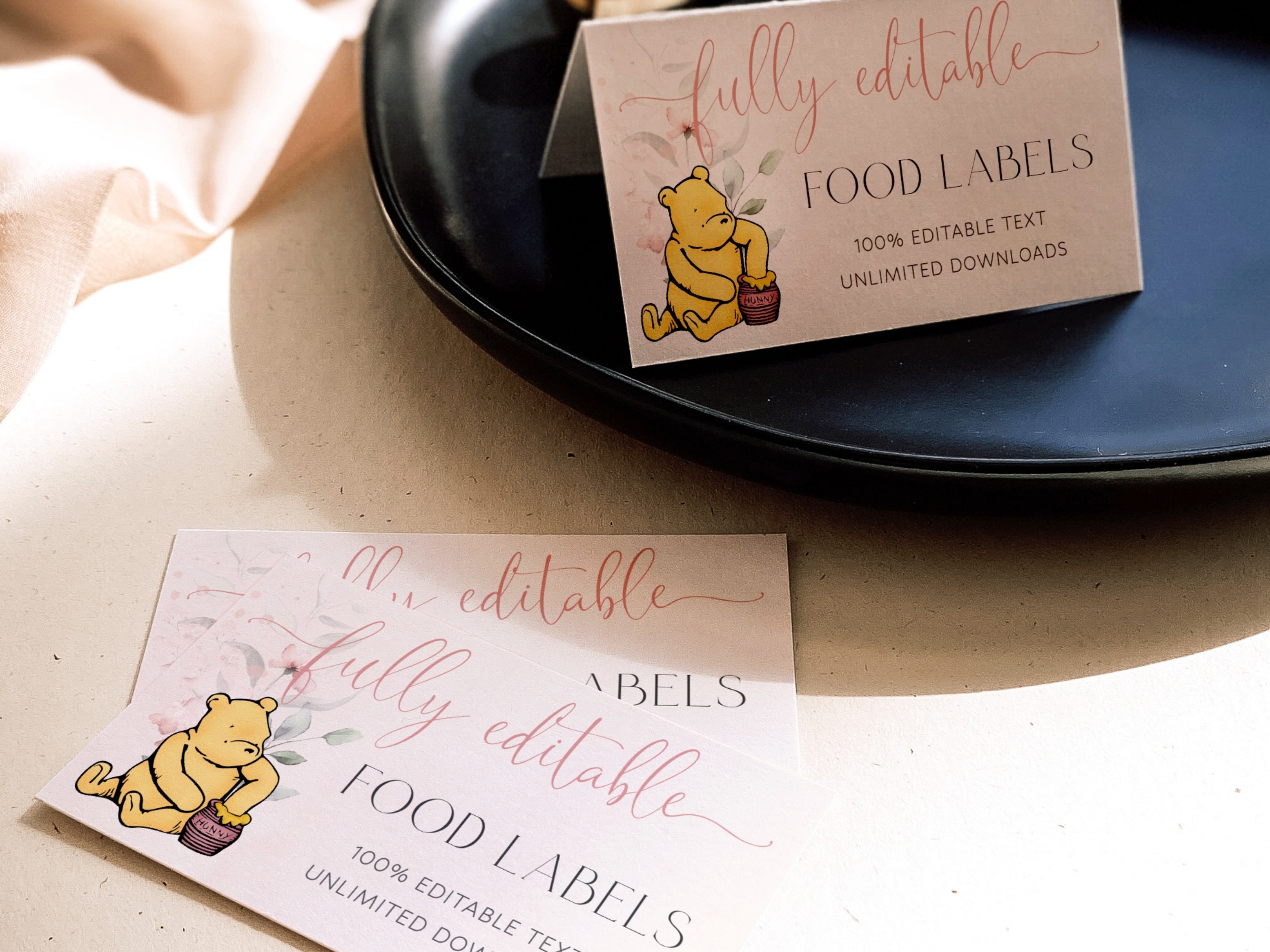 Winnie the Pooh Baby Shower Food Labels Template, Printable Dessert ...